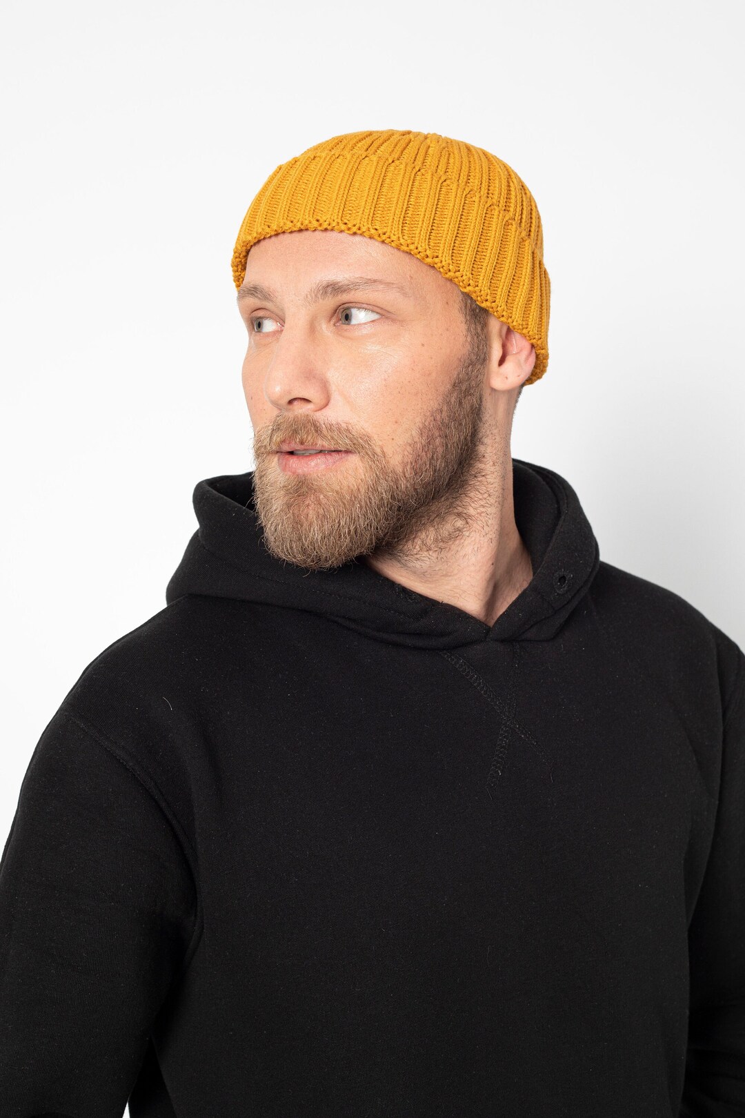 Mustard Yellow Crochet Winter Fisherman Beanie , Handmade Man Docker ...