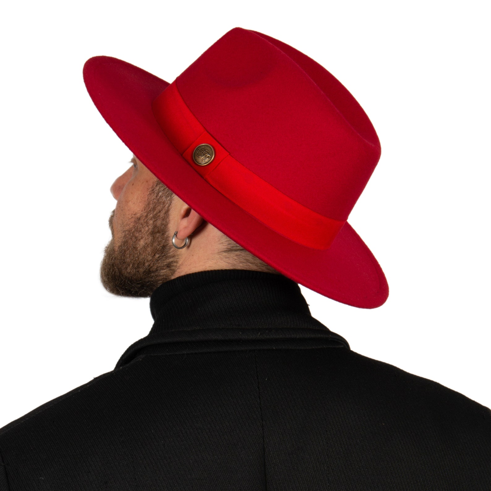 Red Fedora Hat, Vegan Felt Stiff Brim Hat, Hatsqaure Men Winter Hat ...