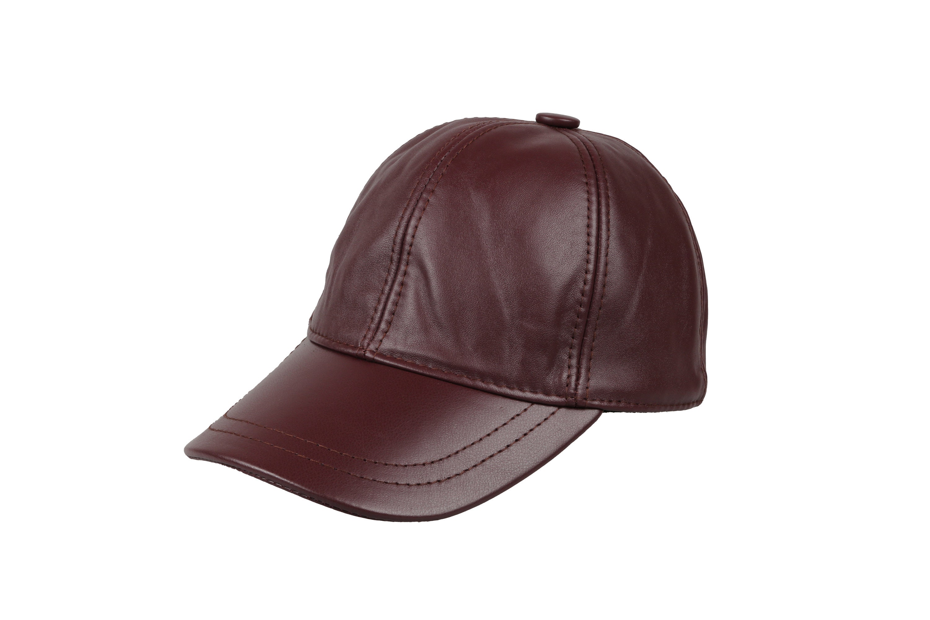 Burgundy Leather Baseball Cap, Handmade Leather Hat, Woman Leather Hat ...