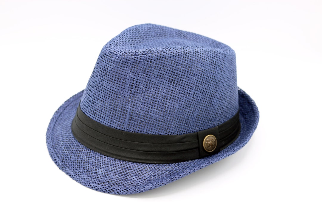 Blue Fedora Straw Hat, Straw Fedora Hat, Beach Hat, Sun Hat, Boho Hat ...
