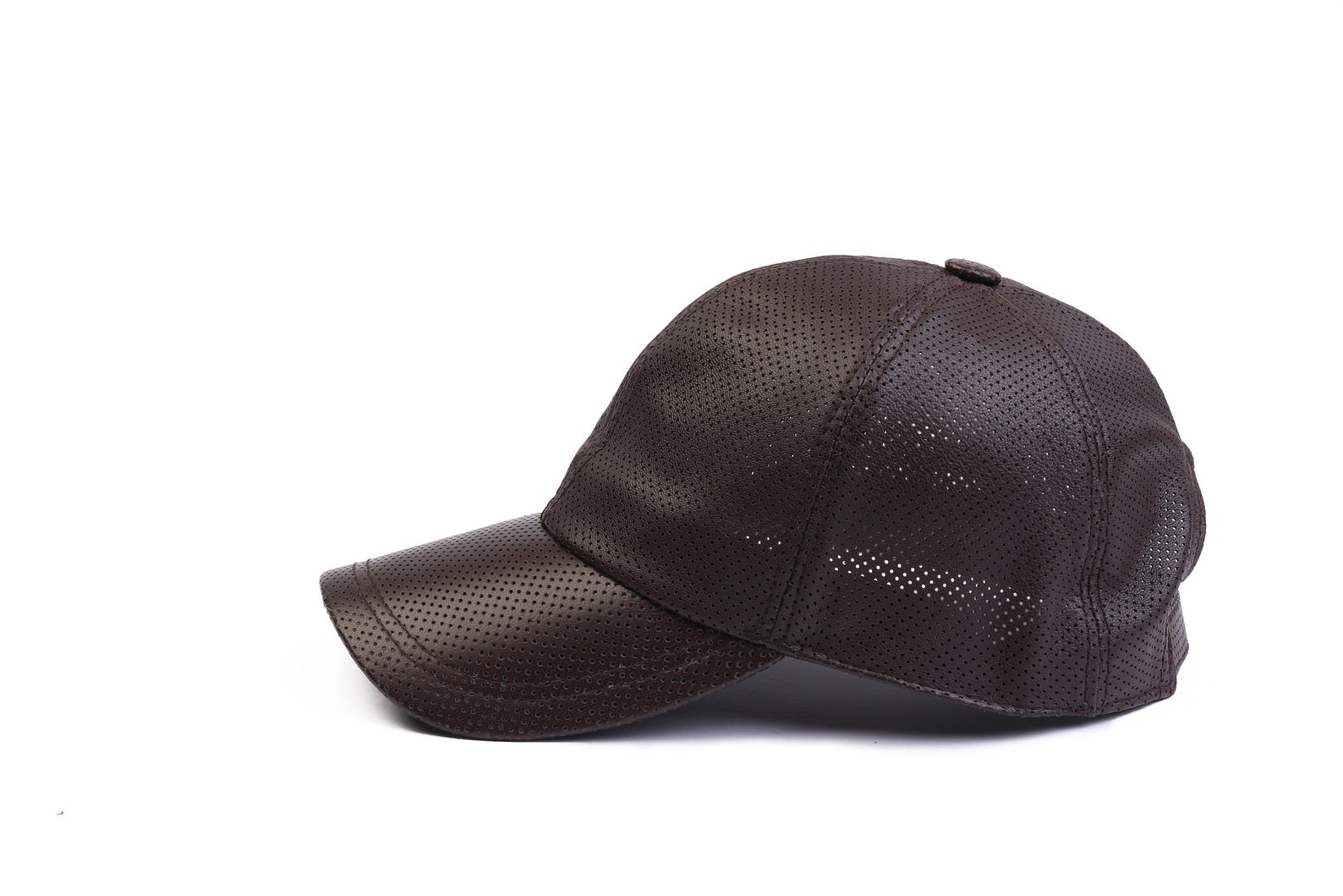 Chocolate Brown Perforated Leather Ultra Light Baseball Cap - Etsy