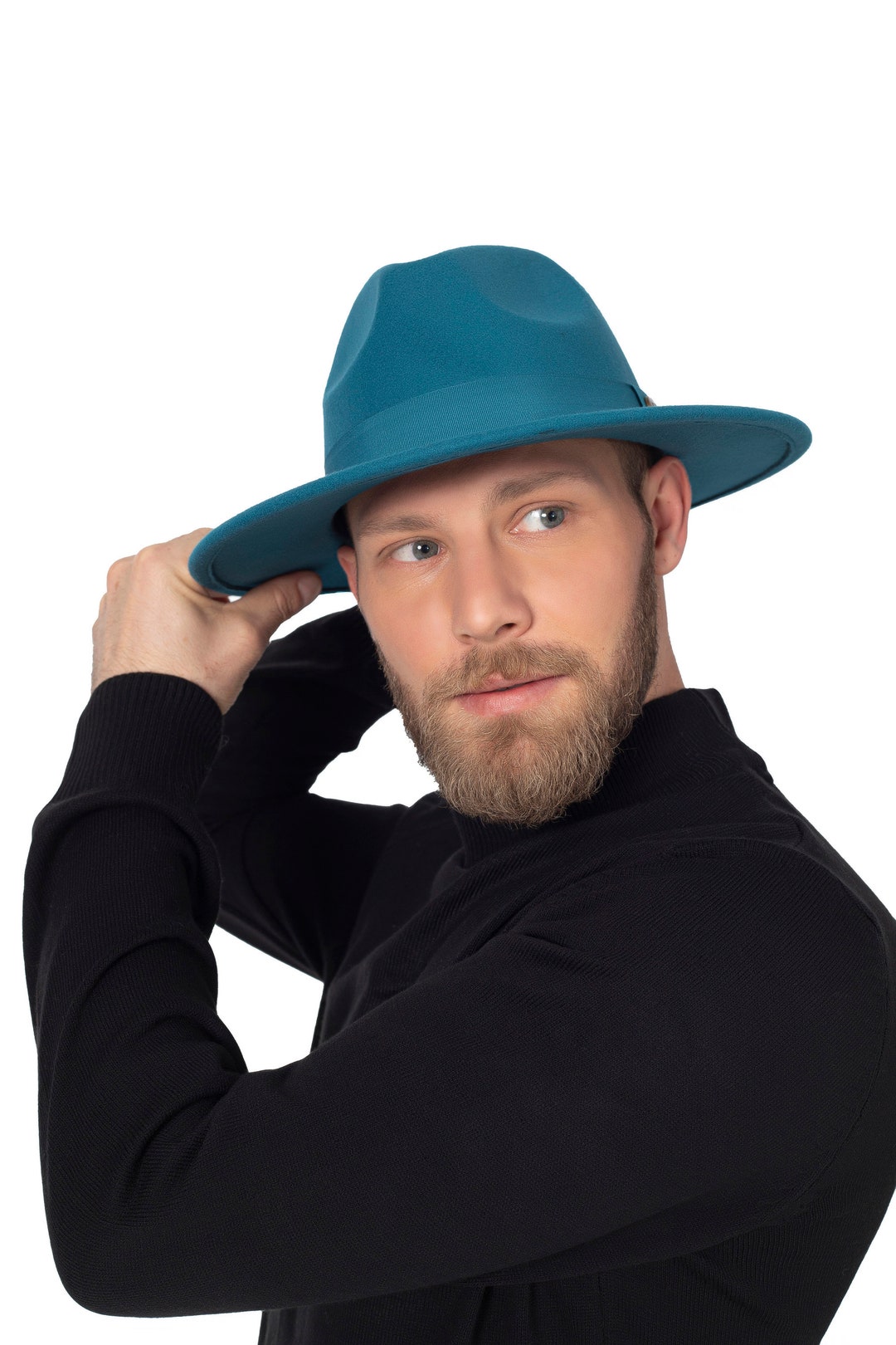 Teal Fedora Hat, Vegan Felt Stiff Brim Hat, Hatsquare Men Winter Hat ...