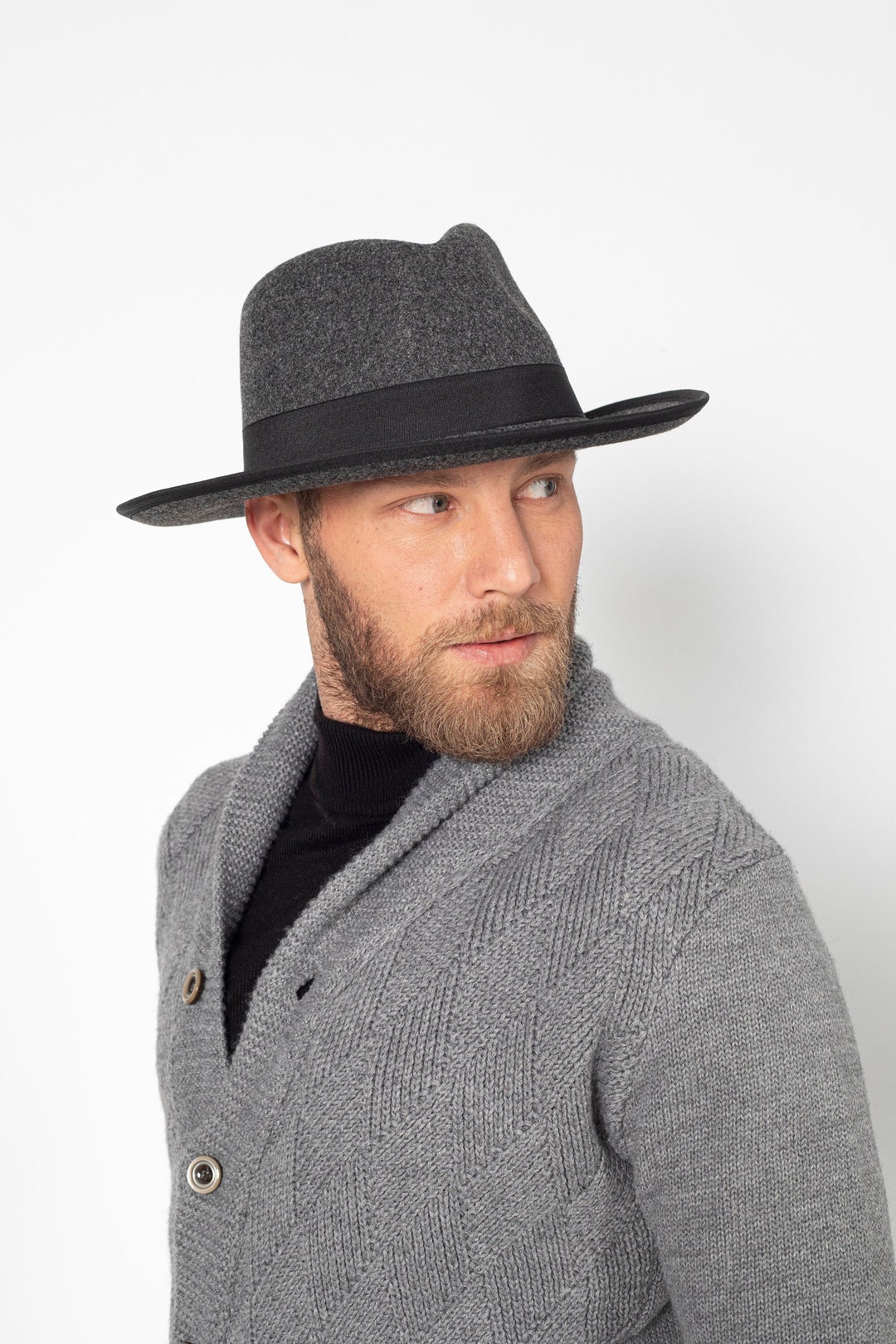 Gray Vegan Felt Fedora Hat, Hatsquare Men Winter Hat, Mid-stiff Fedora ...