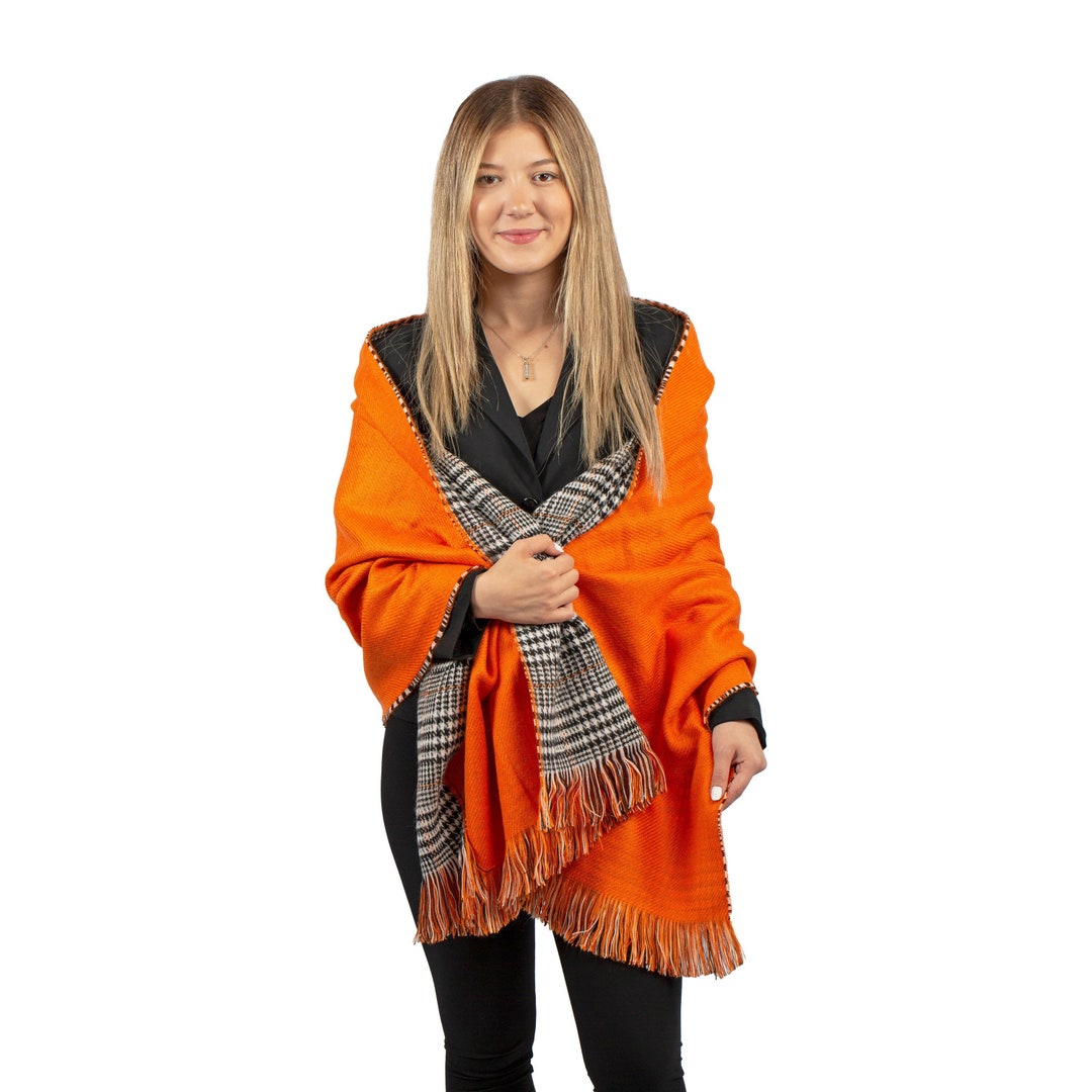 Orange Double Sided Winter Oversize Women Scarf, Winter Shawl, Women ...