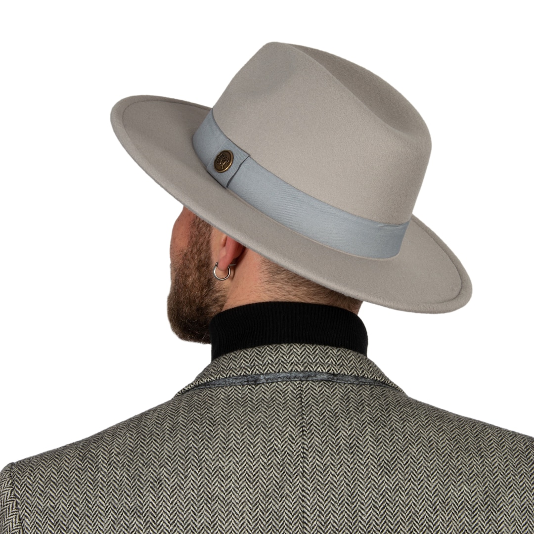 Cloud Gray Fedora Hat, Vegan Felt Stiff Brim Hat, Men Winter Hat, Women Wide Brim Hat, Stiff ...