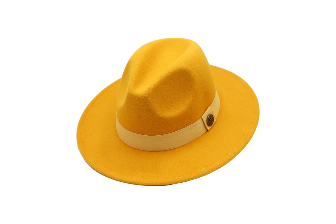 Yellow Fedora Hat, Vegan Felt Stiff Brim Hat, Men Winter Hat, Women ...