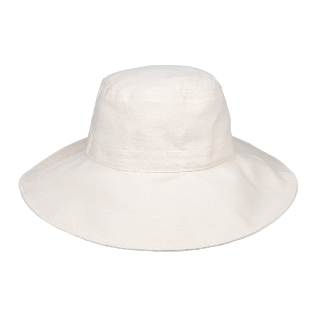Ivory Linen Wide Brim Bucket Hat, Bright Color Summer Bucket Hat ...