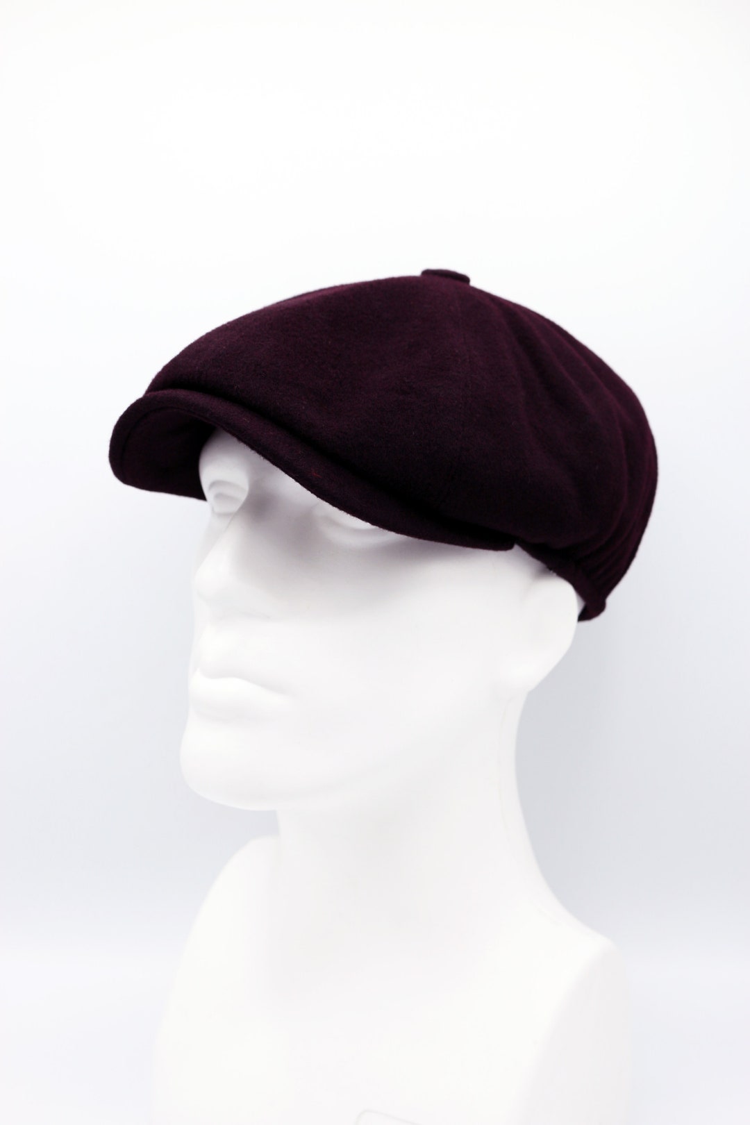 Dark Purple Wool 8 Panels Man Cap, Peaky Blinders Hat, Baker Boy Wool ...