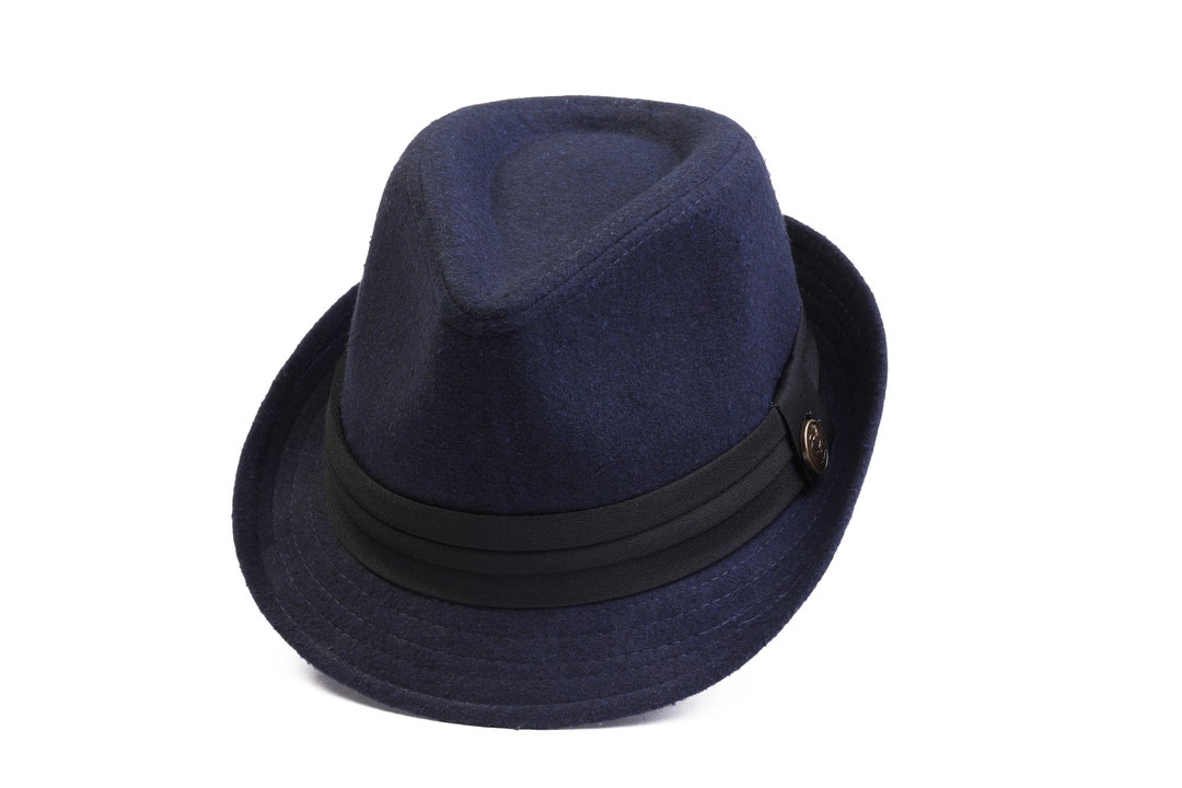 Dark Blue Fedora Polar Fleece Hat, Men Winter Hat, Stiff Fedora Hat ...