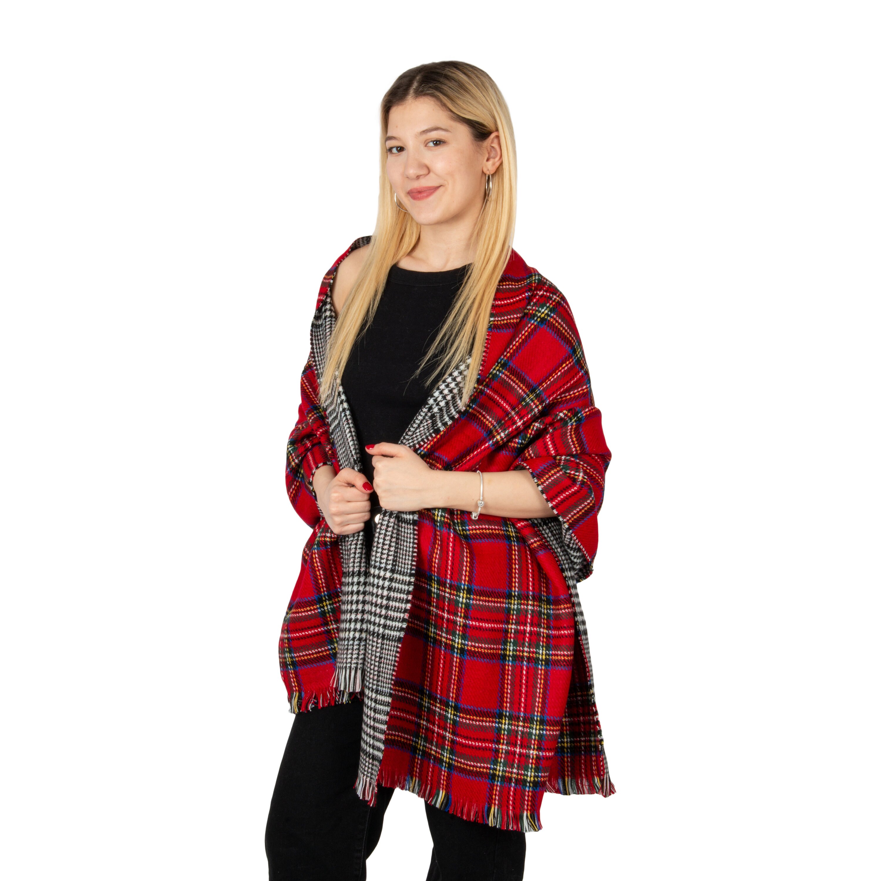 Red Plaid Winter Oversize Women Scarf, Winter Shawl, Women Double Sided ...