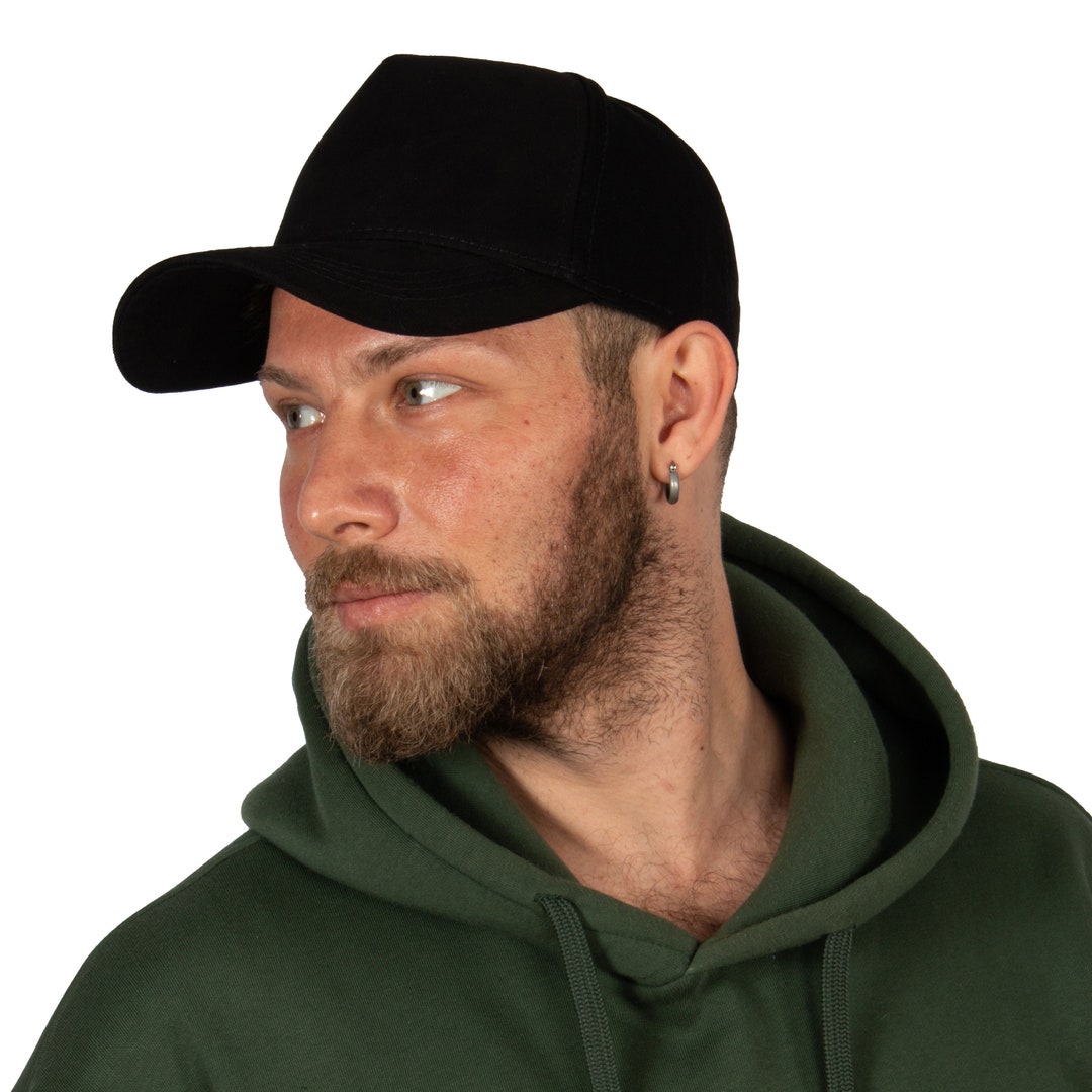 Black Cotton Fabric Baseball Cap, Hatsquare 5 Panel Baseball Hat, Men ...