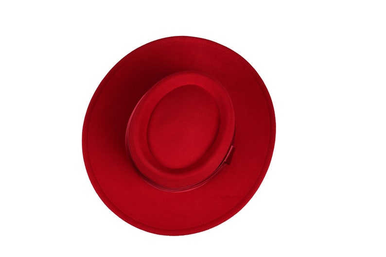 Red Women Boater Hat, Vegan Felt Stiff Brim Fedora Hat, Hatsquare ...