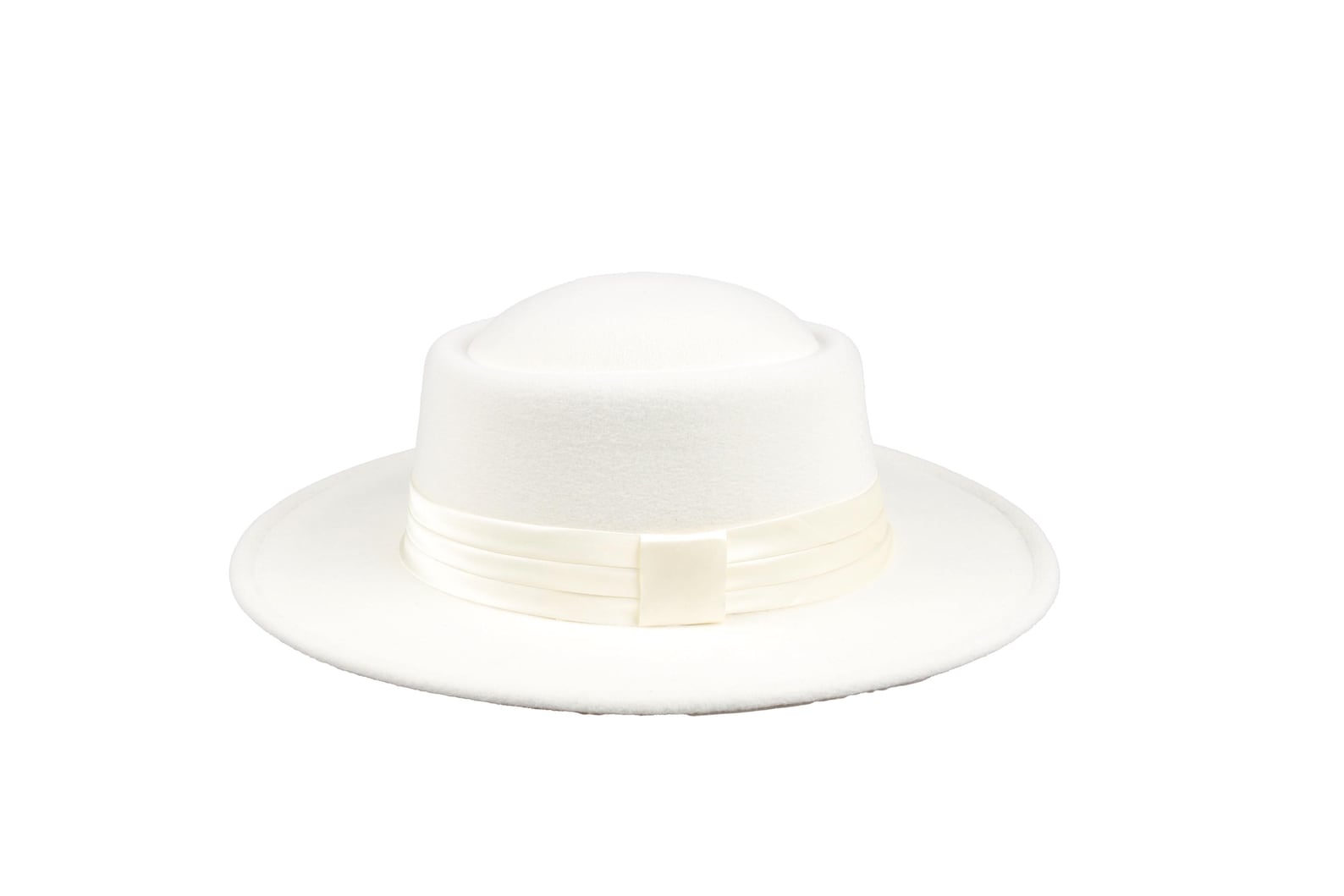 Pearl White Women Boater Hat, Vegan Felt Stiff Brim Fedora Hat ...