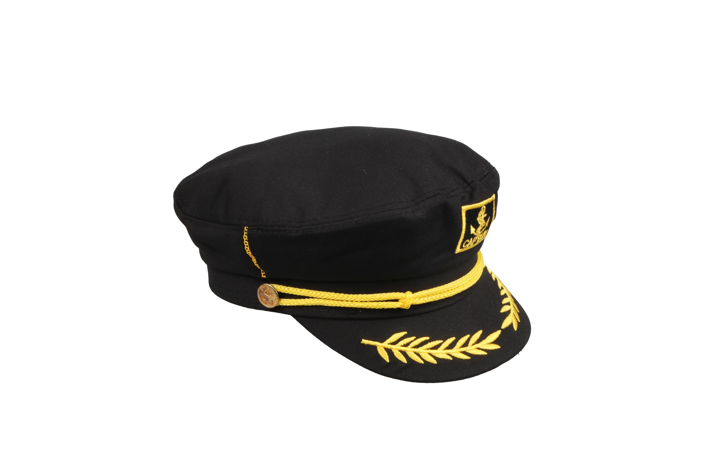 Black Skipper Sailor Captain Hat, Unisex Anchor Embroidered Boating Cap ...