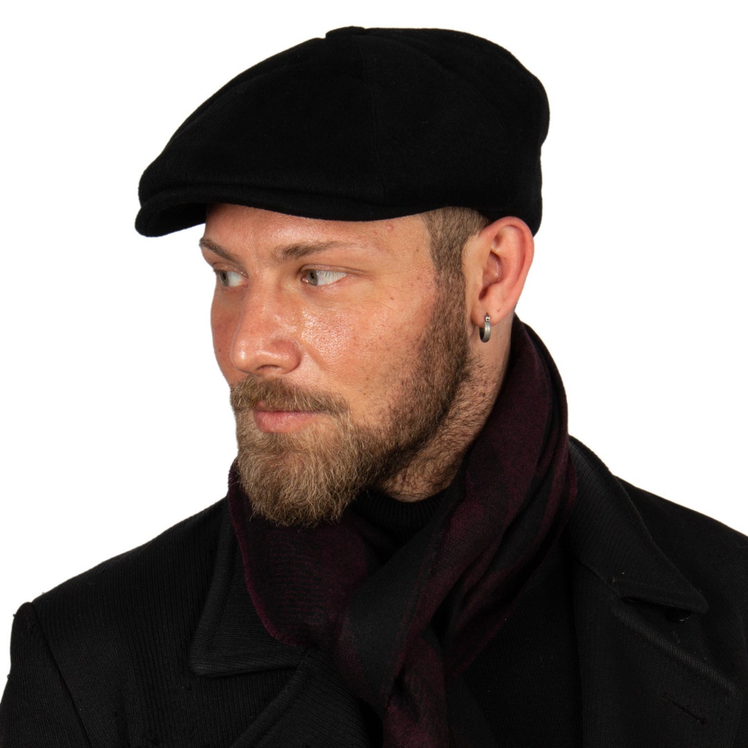 Black Wool 8 Panels Cap, Peaky Blinders Hat, Baker Boy Hat, Irish Flat ...