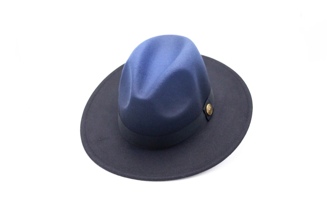 Blue Ombre Fedora Hat, Vegan Felt Stiff Brim Hat, Men Winter Hat, Women ...