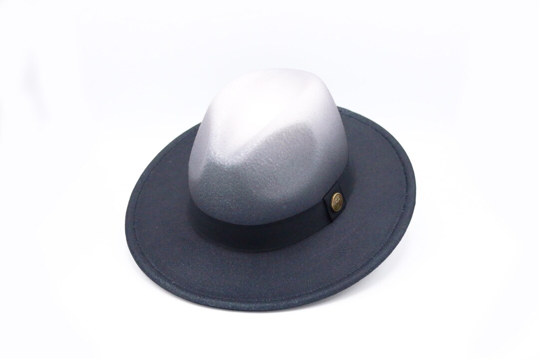 White Ombre Fedora Hat, Vegan Felt Stiff Brim Hat, Men Winter Hat ...