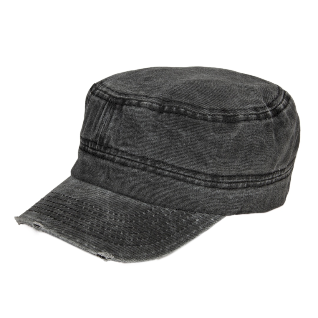Black Summer Pigment Dyed Cotton Military Cap, Army Style Hat, Castro ...