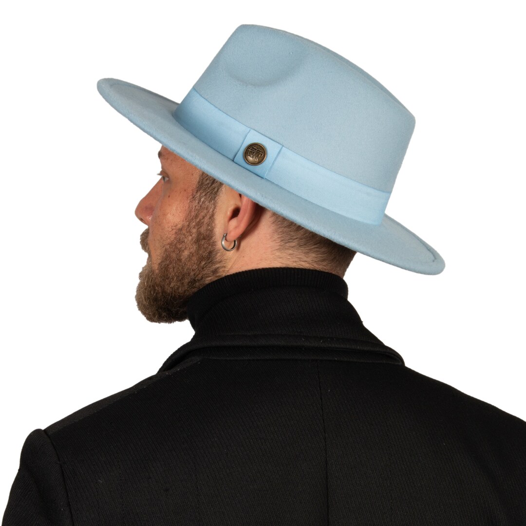Baby Blue Fedora Hat, Vegan Felt Stiff Brim Hat, Hatsquare Men Winter ...