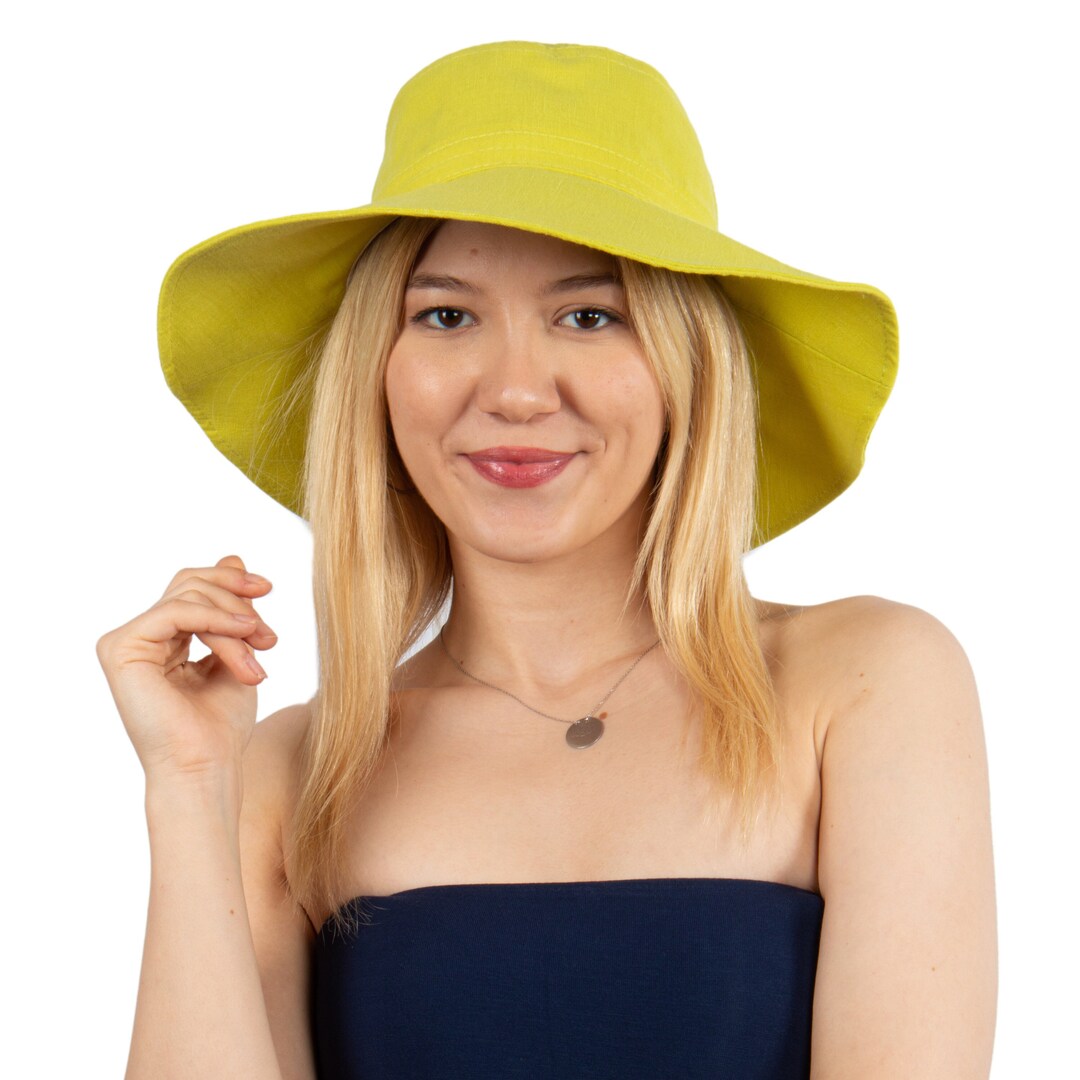 Pistachio Linen Wide Brim Bucket Hat, Bright Color Summer Bucket Hat ...