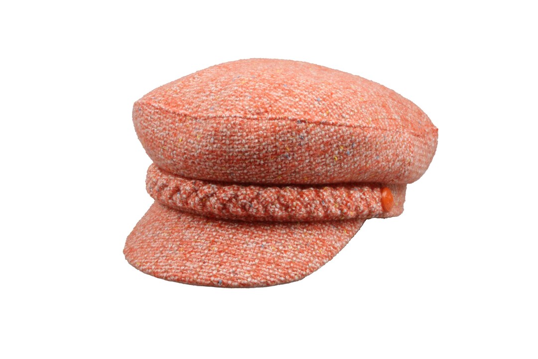 Orange Women Tweed Fiddler Hat, Women Wool Blend Newsboy Cap, Cabbie ...
