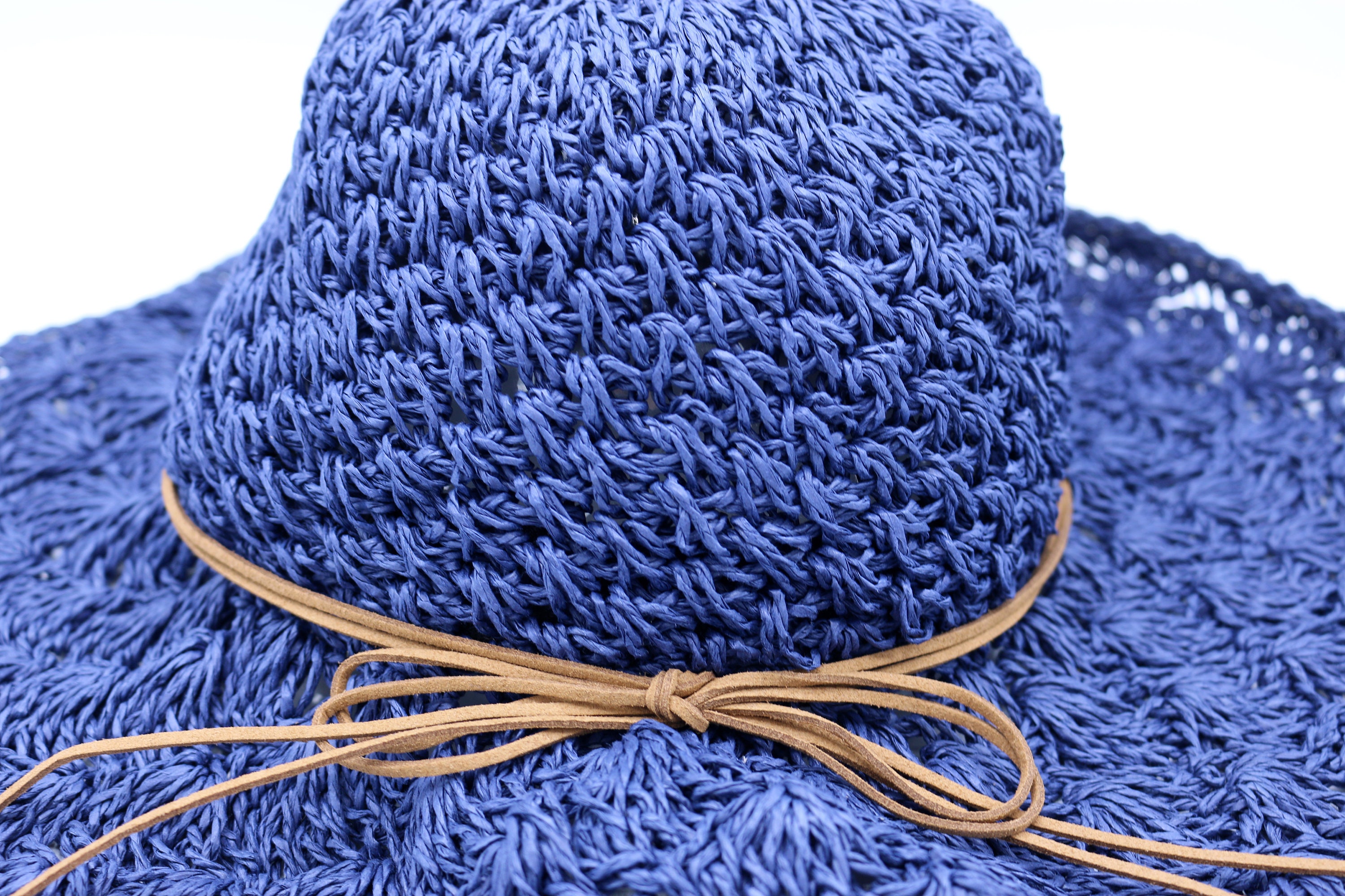 Deep Blue Summer Lace Style Wide Brim Straw Hat, Holiday Hat, Women ...