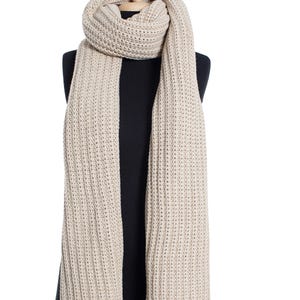 Beige Oversize Extra Long Chunky Scarf, Unisex Winter Hand Knitted ...
