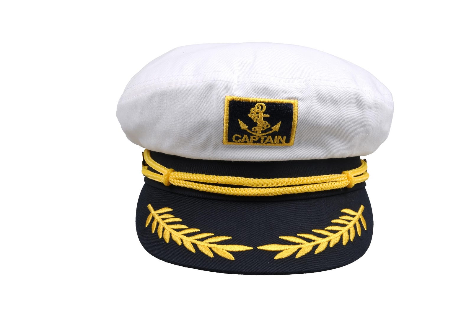 White Skipper Sailor Captain Hat, Unisex Anchor Embroidered Boating Cap ...