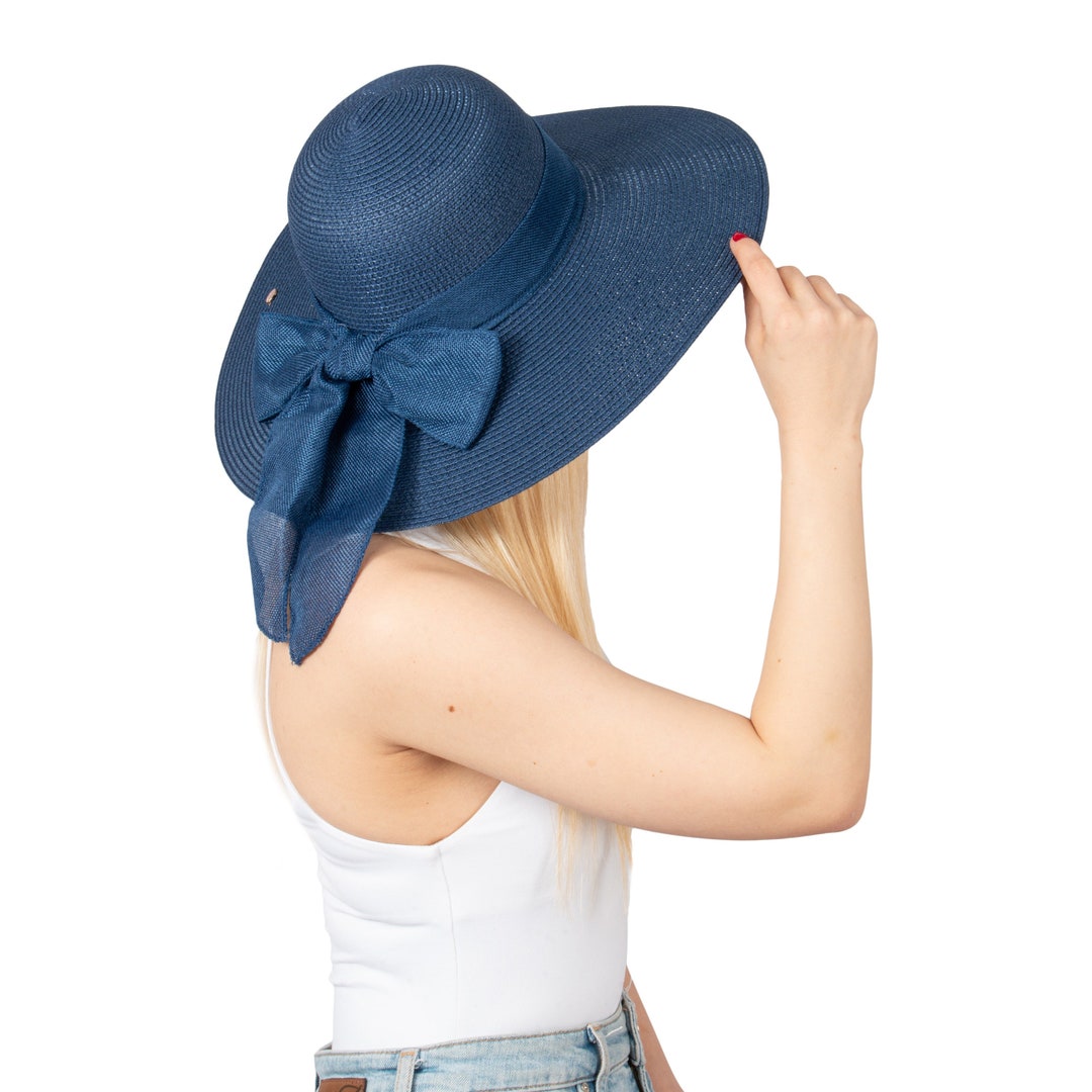 Deep Blue Summer Wide Brim Straw Hat, Women Summer Holiday Hat, Beach ...