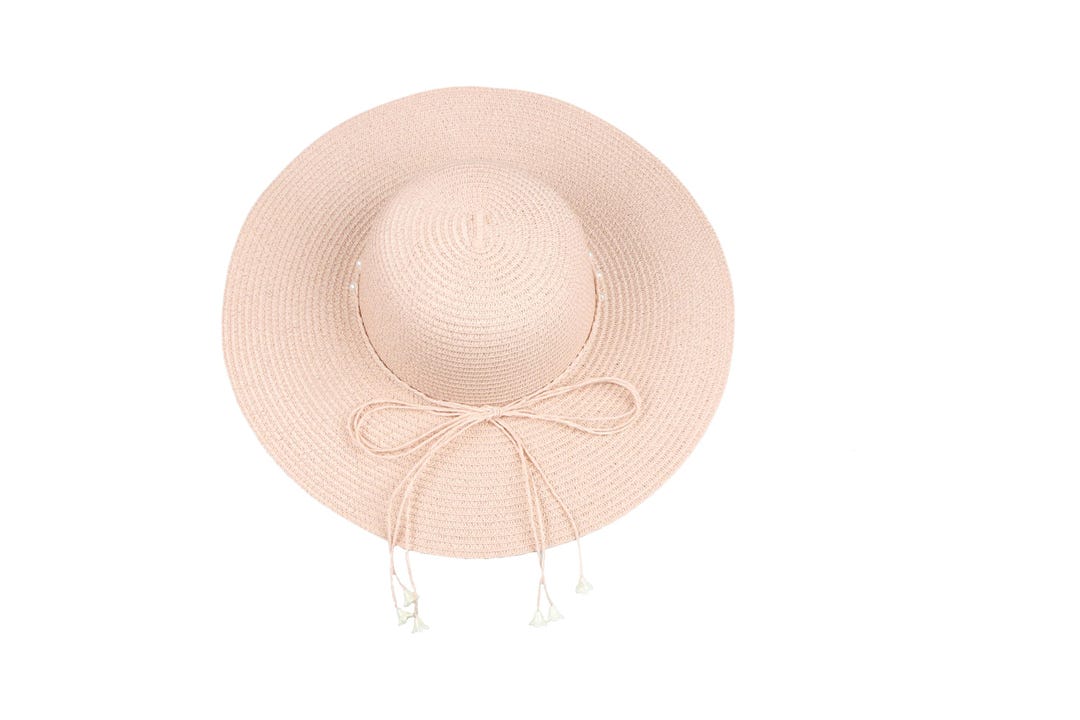 Pink Romantic Vintage Style Wide Brim Straw Hat, Bead and Bellflower ...