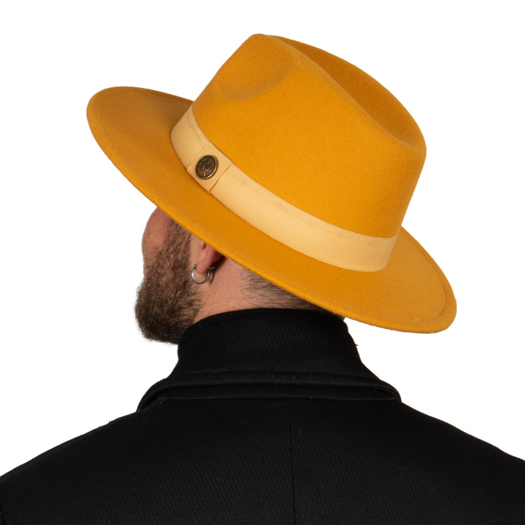 Yellow Fedora Hat, Vegan Felt Stiff Brim Hat, Men Winter Hat, Women ...