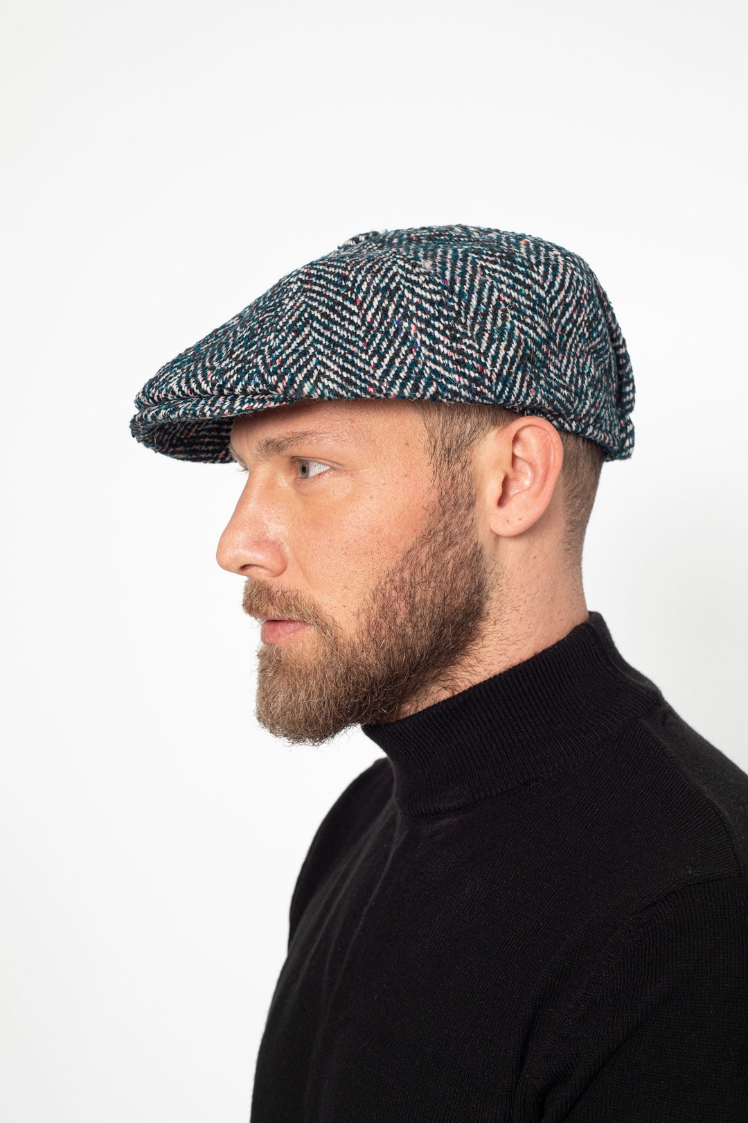 Teal Tweed Wool 8 Panels One Size Cap, Peaky Blinders Hat, Baker Boy ...