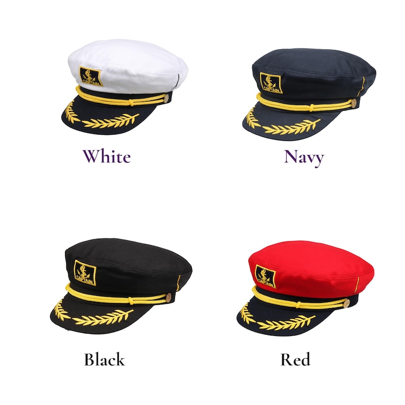 Navy Skipper Sailor Captain Hat, Unisex Anchor Embroidered Boating Cap ...