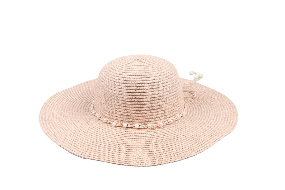 Pink Romantic Vintage Style Wide Brim Straw Hat, Bead and Bellflower ...