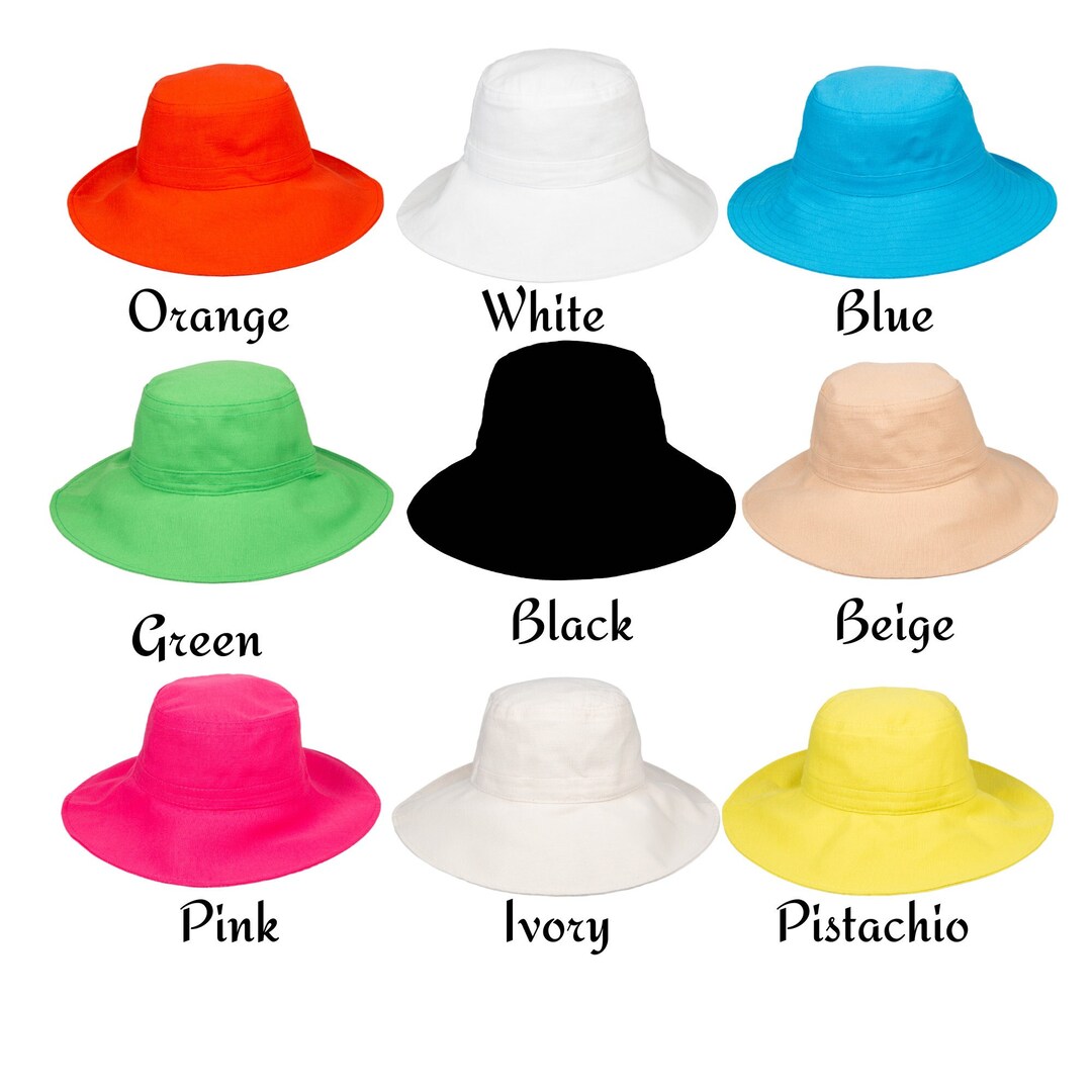Linen Wide Brim Bucket Hat, Bright Color Summer Bucket Hat, Foldable ...