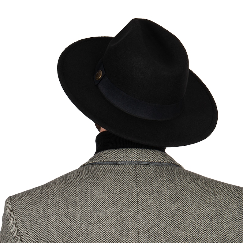 Black Fedora Hat Vegan Felt Stiff Brim Hat Men Winter Hat - Etsy