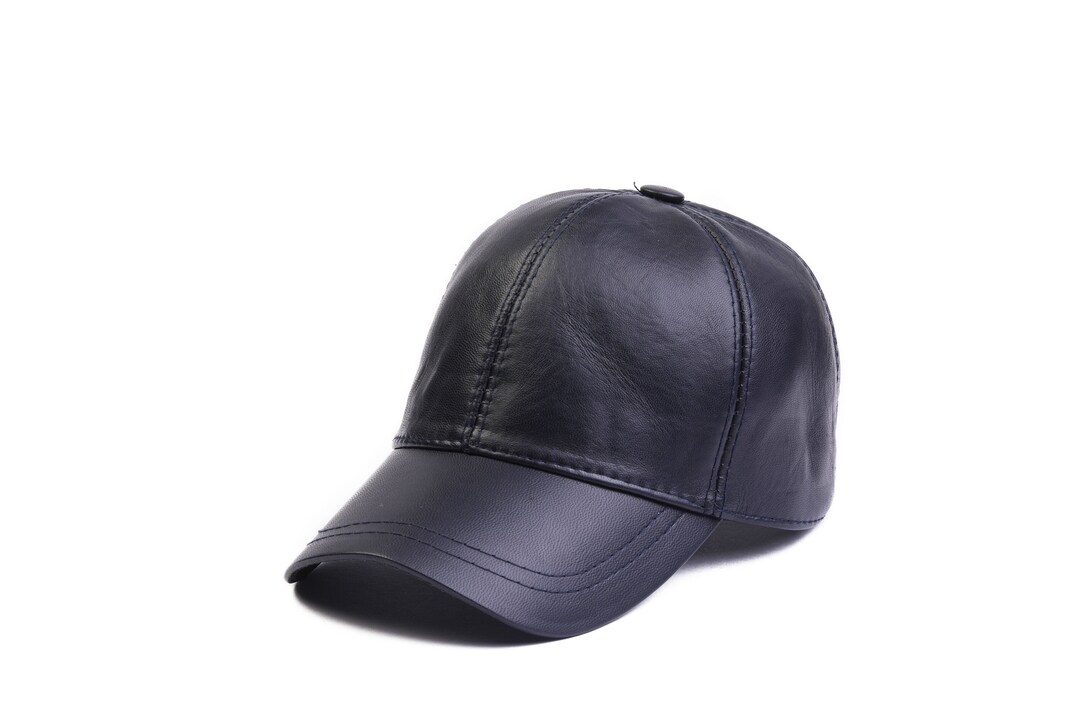 Dark Blue Leather Baseball Cap, Hatsquare Leather Baseball Cap ...
