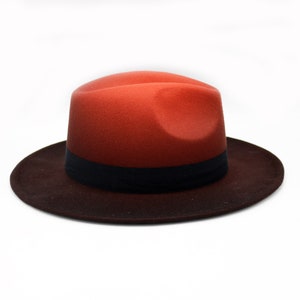 Orange Ombre Fedora Hat, Vegan Felt Stiff Brim Hat, Men Winter Hat ...
