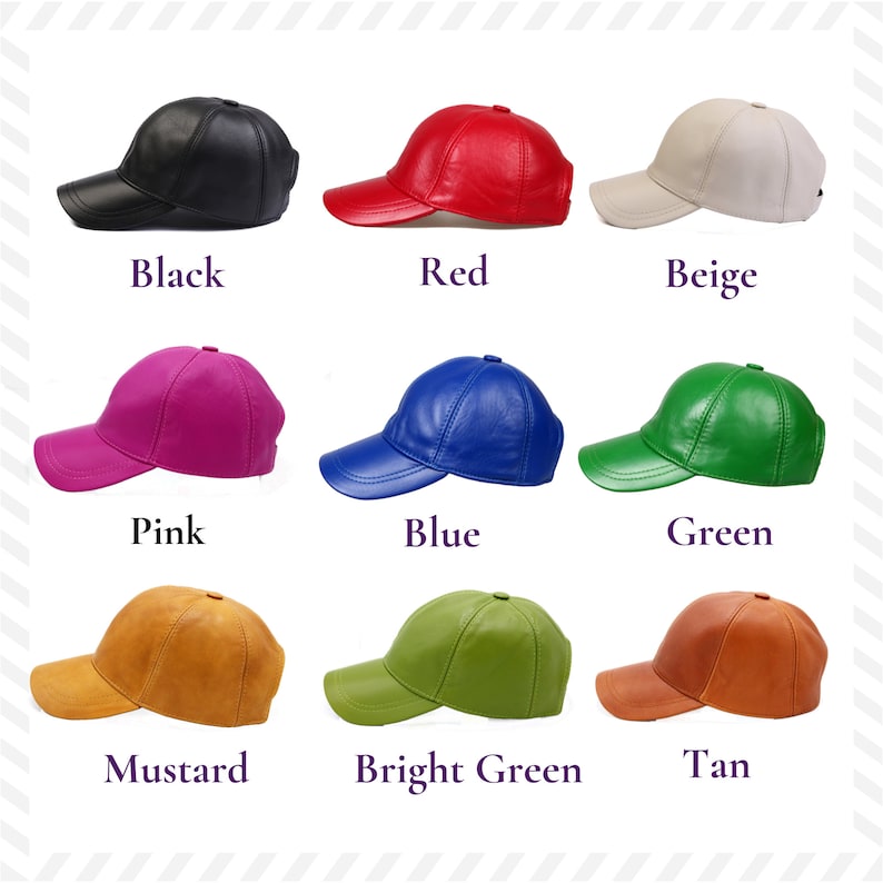 Basic Colors Leather Baseball Cap, Hatsquare Leather Hat, Woman Leather ...