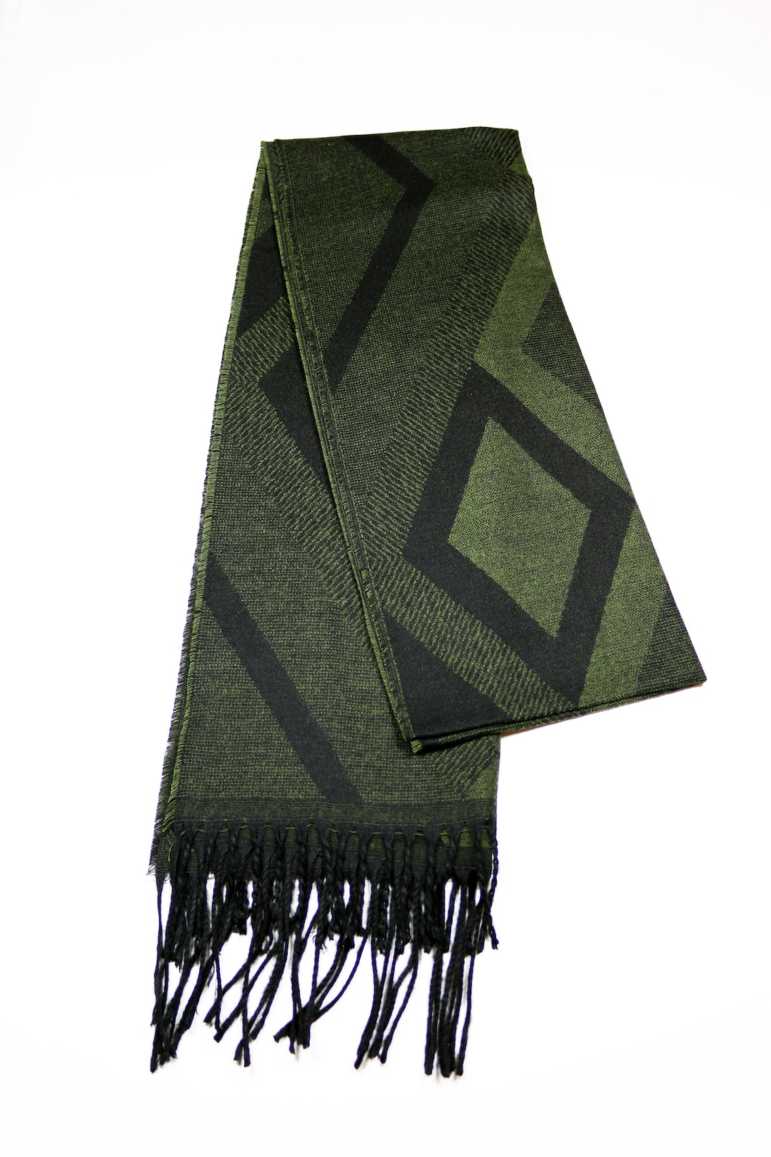 Dark Green Geometric Pattern Wool Men Scarf, Hatsquare Suit Scarf ...