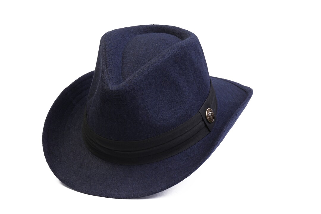 Dark Blue Cowboy Hat, Faux Felt Cowboy Hat, Winter Men Hat, Fedora Hats ...