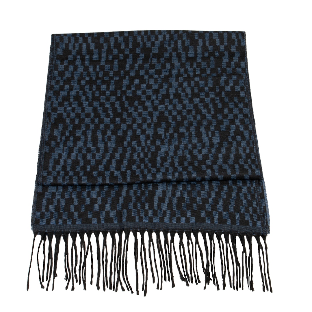 Dark Blue Pixel Pattern Wool Men Scarf, Suit Scarf, Scarves for Men ...
