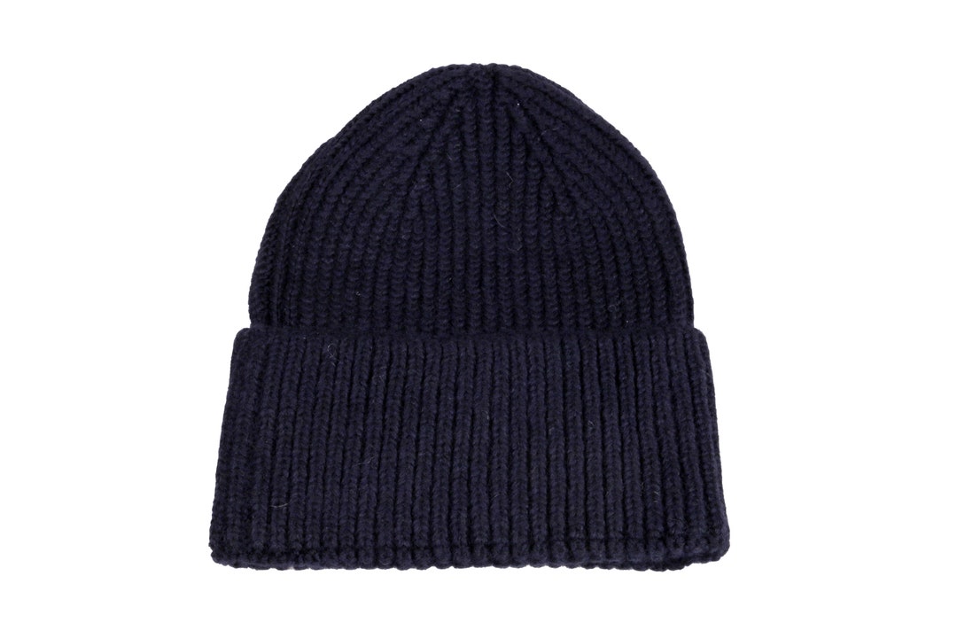 Dark Blue Seamless Beanie Cap, Acrylic Unisex Beanie, Hatsquare Winter ...
