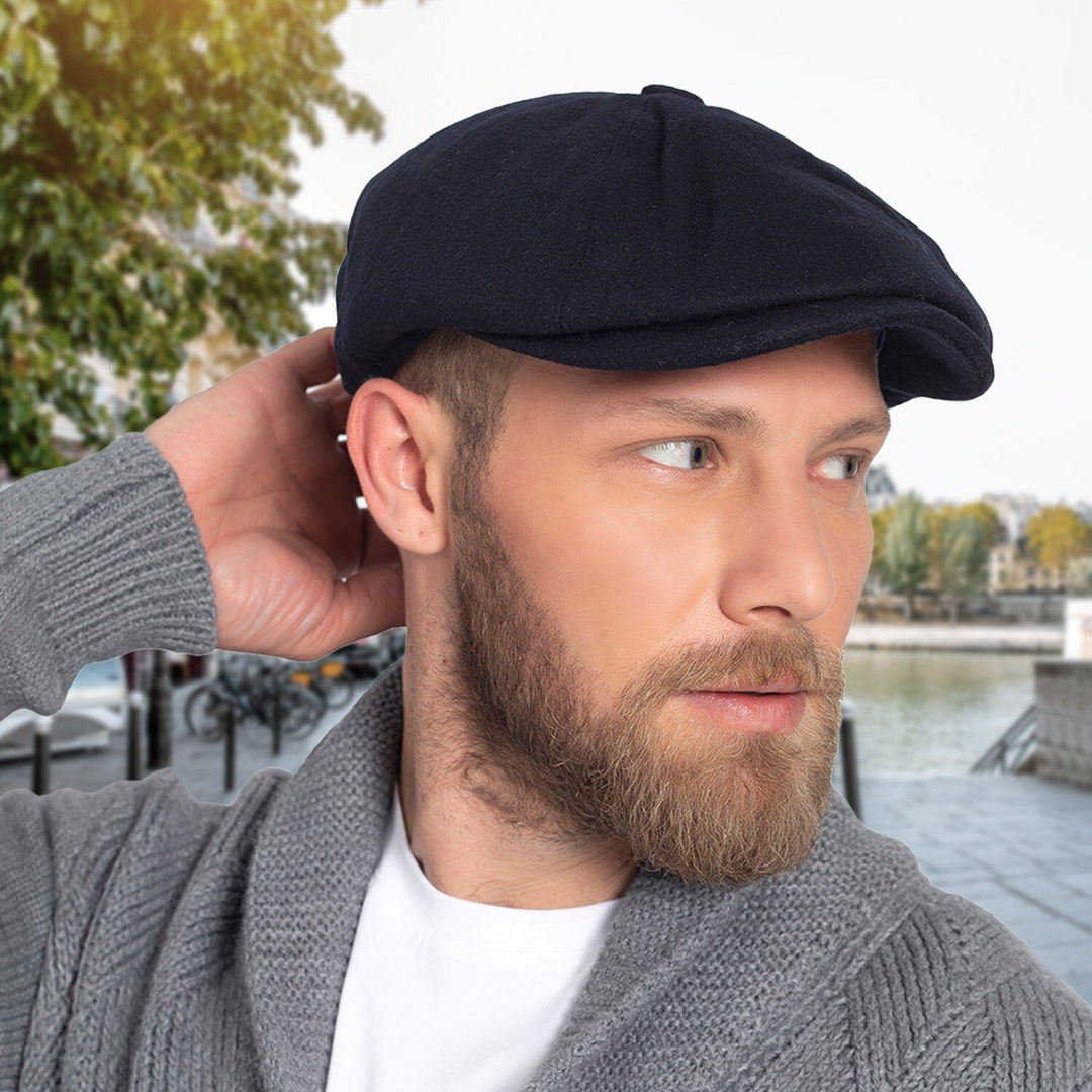 Dark Blue Wool 8 Panels Cap, Peaky Blinders Hat, Baker Boy Hat, Irish ...