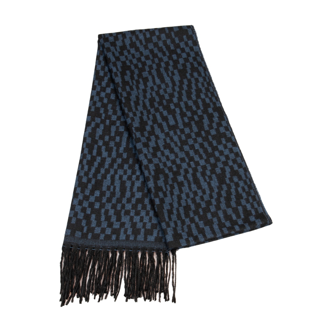 Dark Blue Pixel Pattern Wool Men Scarf, Suit Scarf, Scarves for Men ...