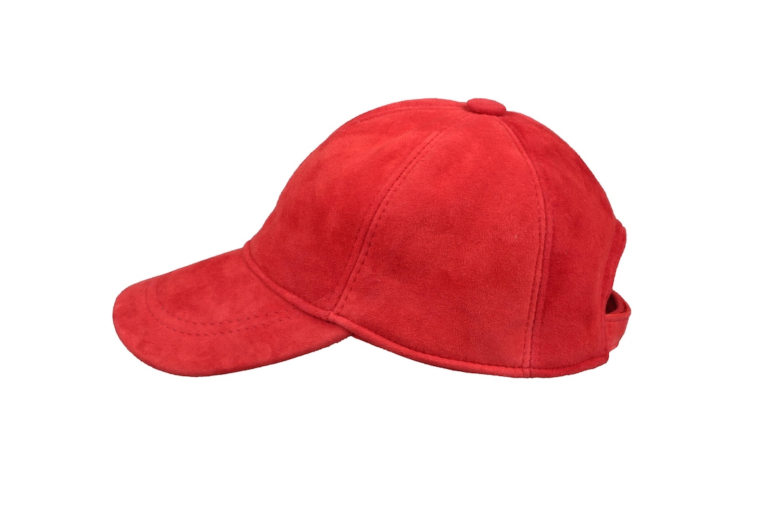 Red Suede Leather Baseball Cap, Hatsquare Suede Leather Hat, Adjustable ...