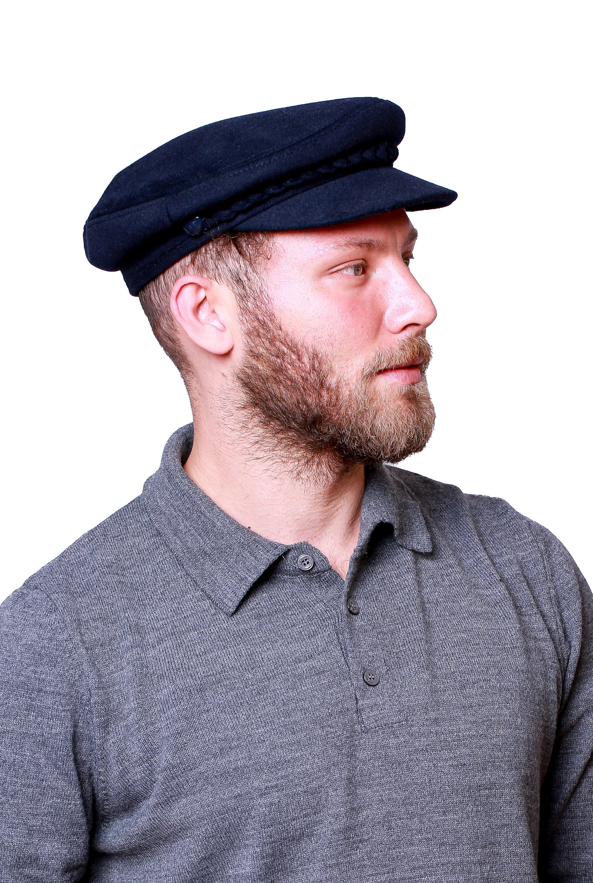 Dark Blue Man Wool Winter Fiddler Hat, Man Sailor Captain Hat, Skipper ...