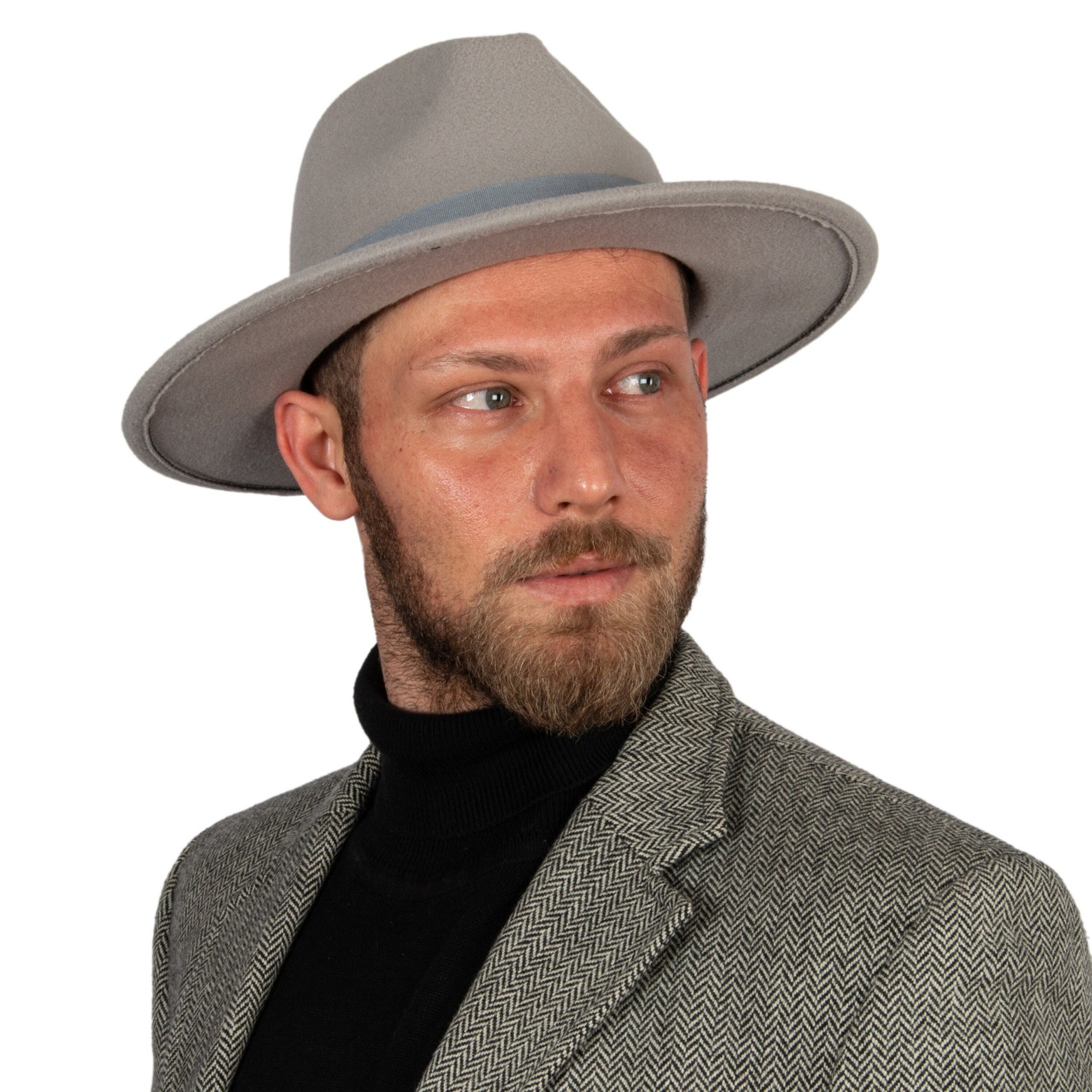 Cloud Gray Fedora Hat, Vegan Felt Stiff Brim Hat, Men Winter Hat, Women ...