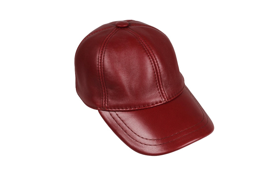 Dark Red Leather Baseball Cap, Hatsquare Leather Hat, Men Leather Hat ...
