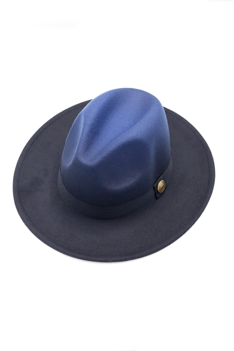 Blue Ombre Fedora Hat, Vegan Felt Stiff Brim Hat, Men Winter Hat, Women ...